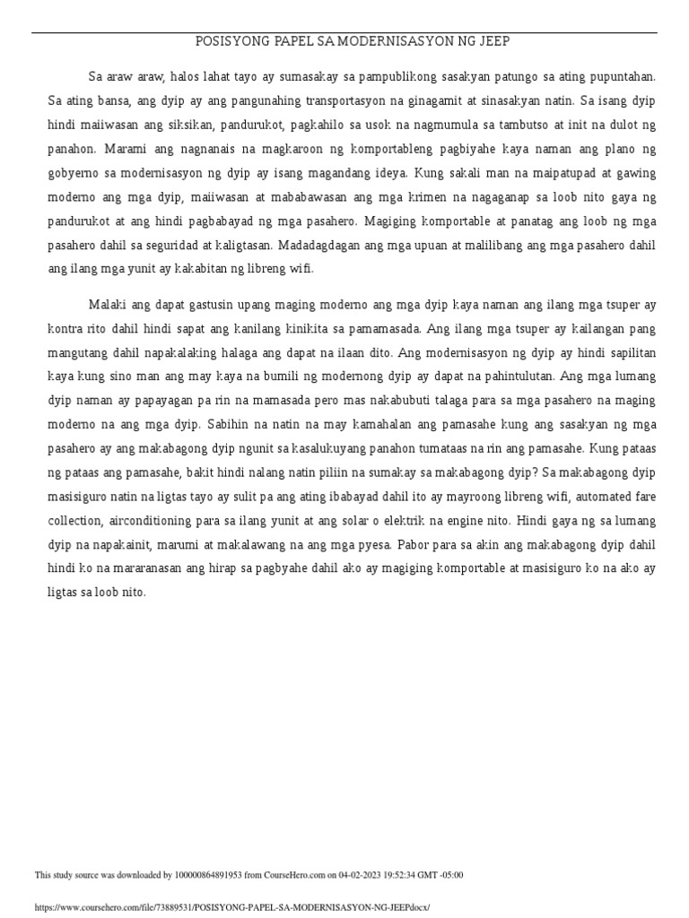 Posisyong Papel Sa Modernisasyon NG Jeep | PDF