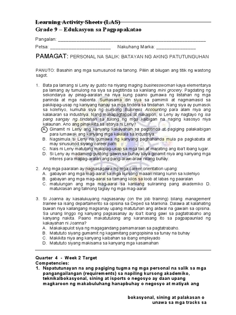 EsP 9 LAS Week 2 | PDF