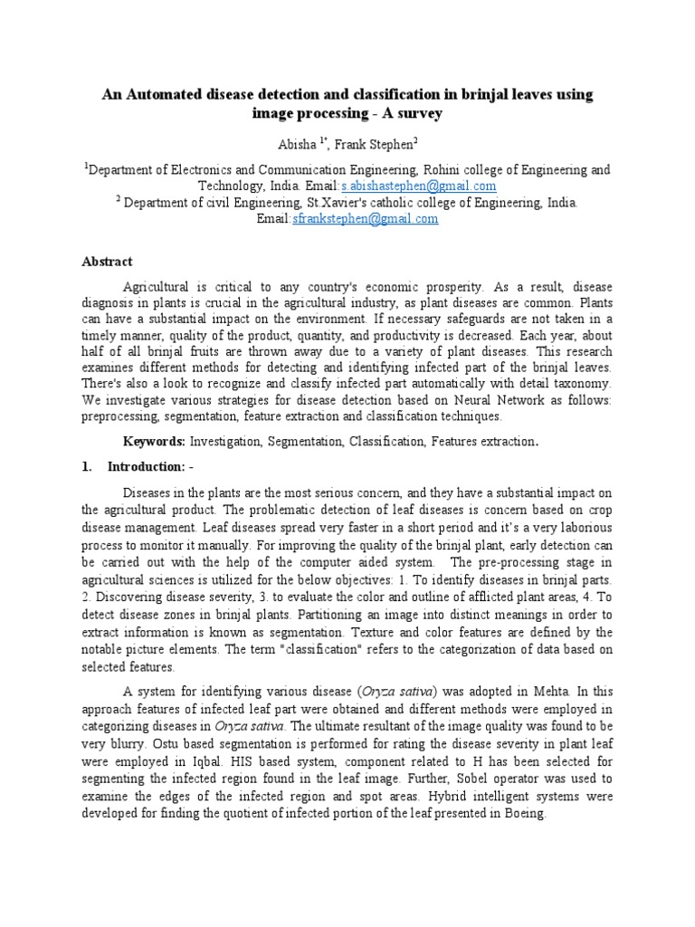 An Automated Disease Detection and Classification in Brinjal Leaves Using Image Processing - A ...