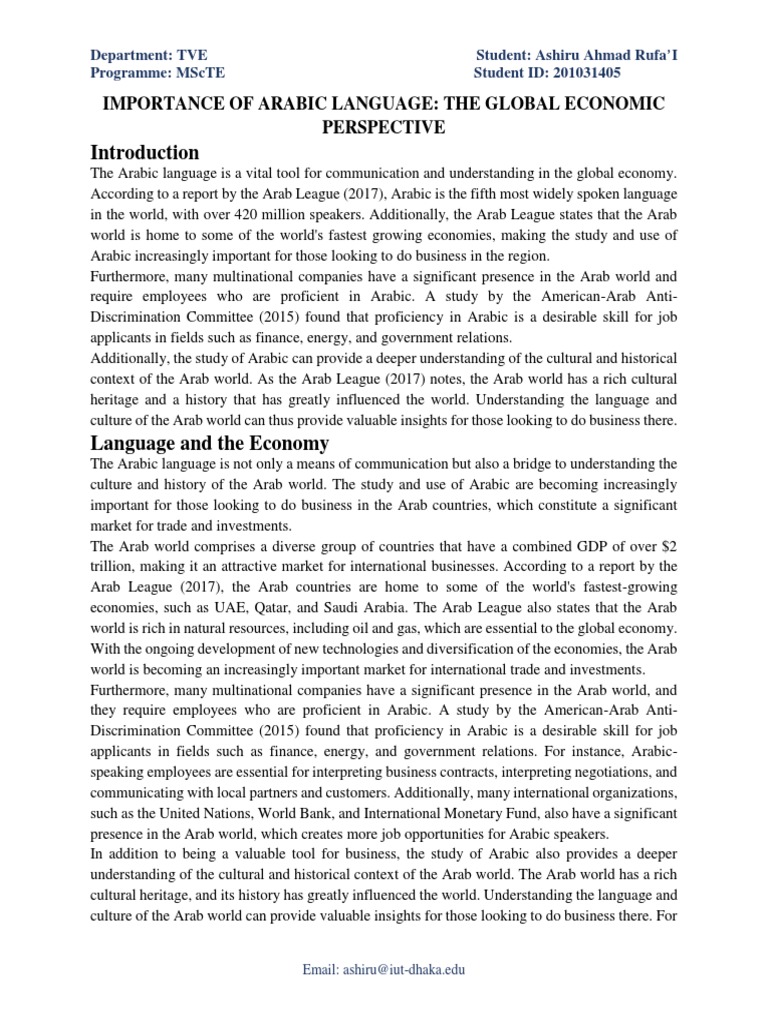 Importance of Arabic Language | PDF | Arab World | Economies