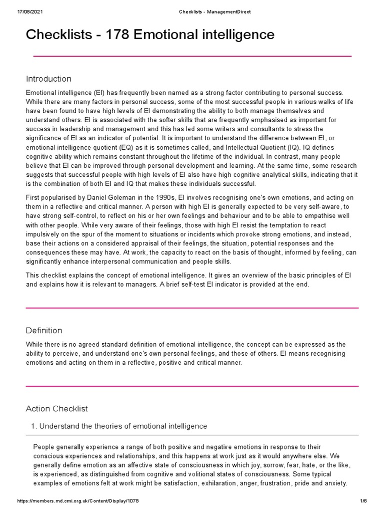 Emotional Intelligence - Checklist | Download Free PDF | Emotional ...