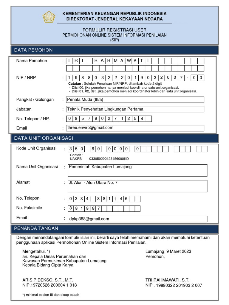 Formulir Registrasi SIP | PDF | Bisnis | Pengelolaan Keuangan & Uang