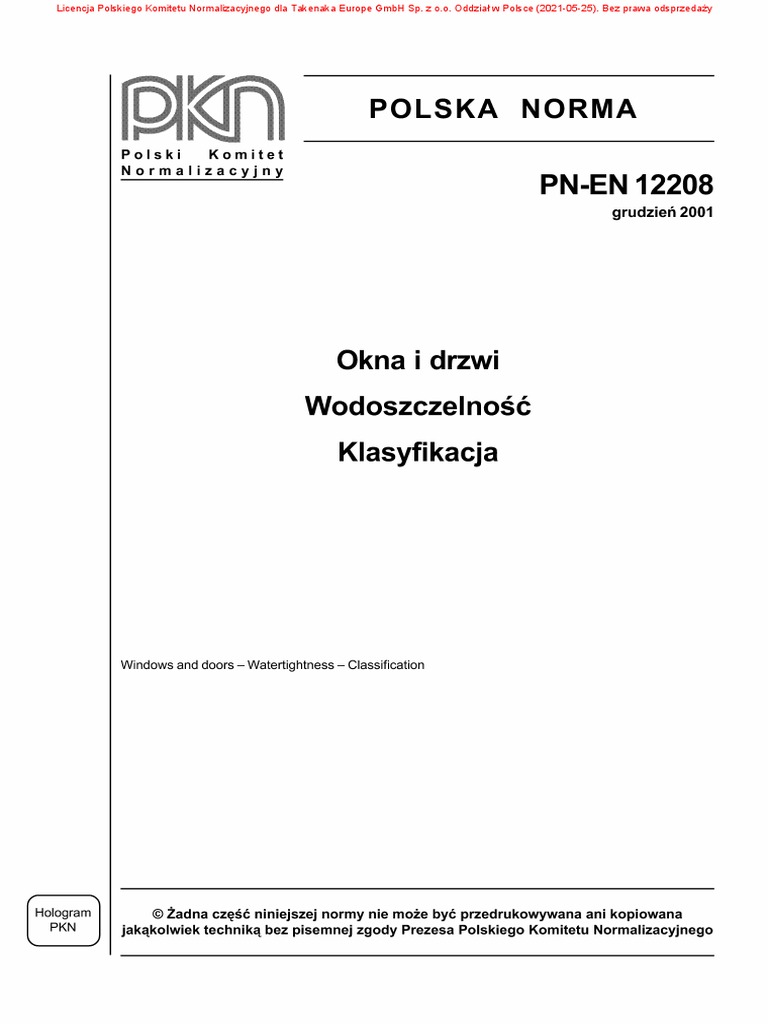 PN-EN-12208 - 2001P - Okna Norma | PDF