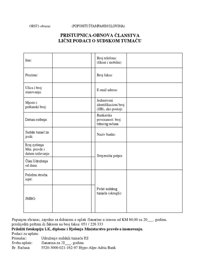 Obrazac Za Uclanjenje | PDF