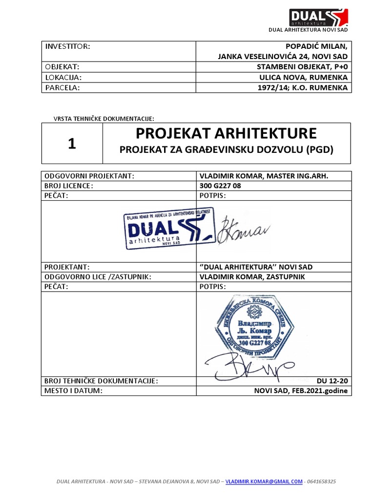 01 Projekat Arhitekture PGD DU 12-20 POP C | PDF