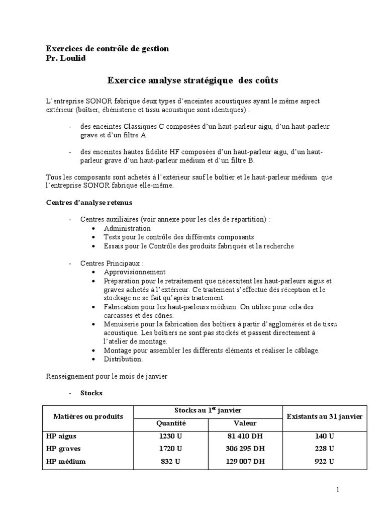 Exercice Controle de Gestion | PDF | Amortissement (finance) | Prêts