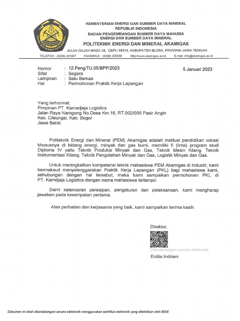 Surat Pengantar PKL | PDF