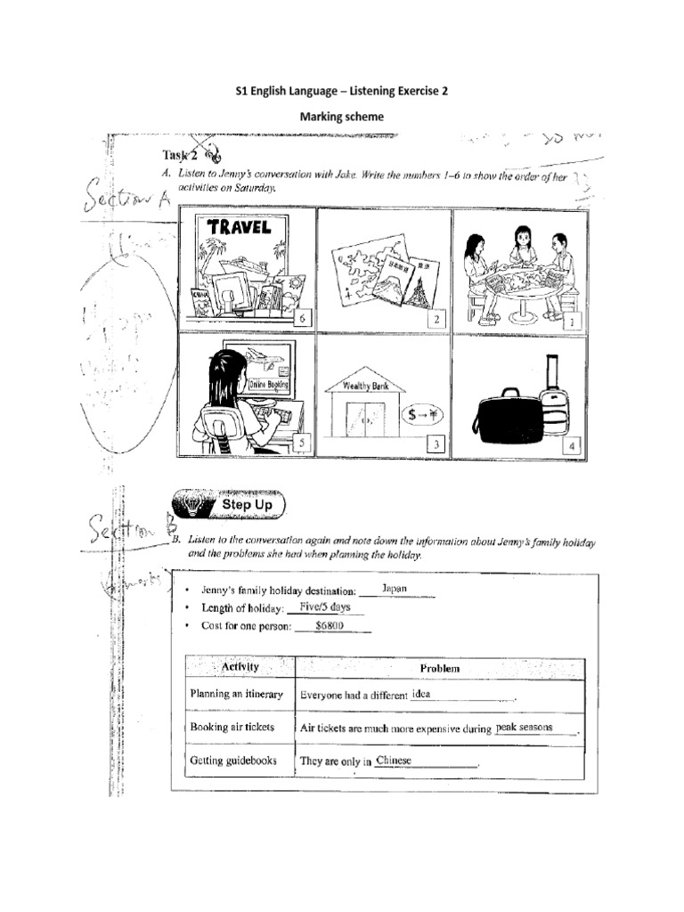 S1 English Language - Listening Exercise 2 Marking Scheme | PDF