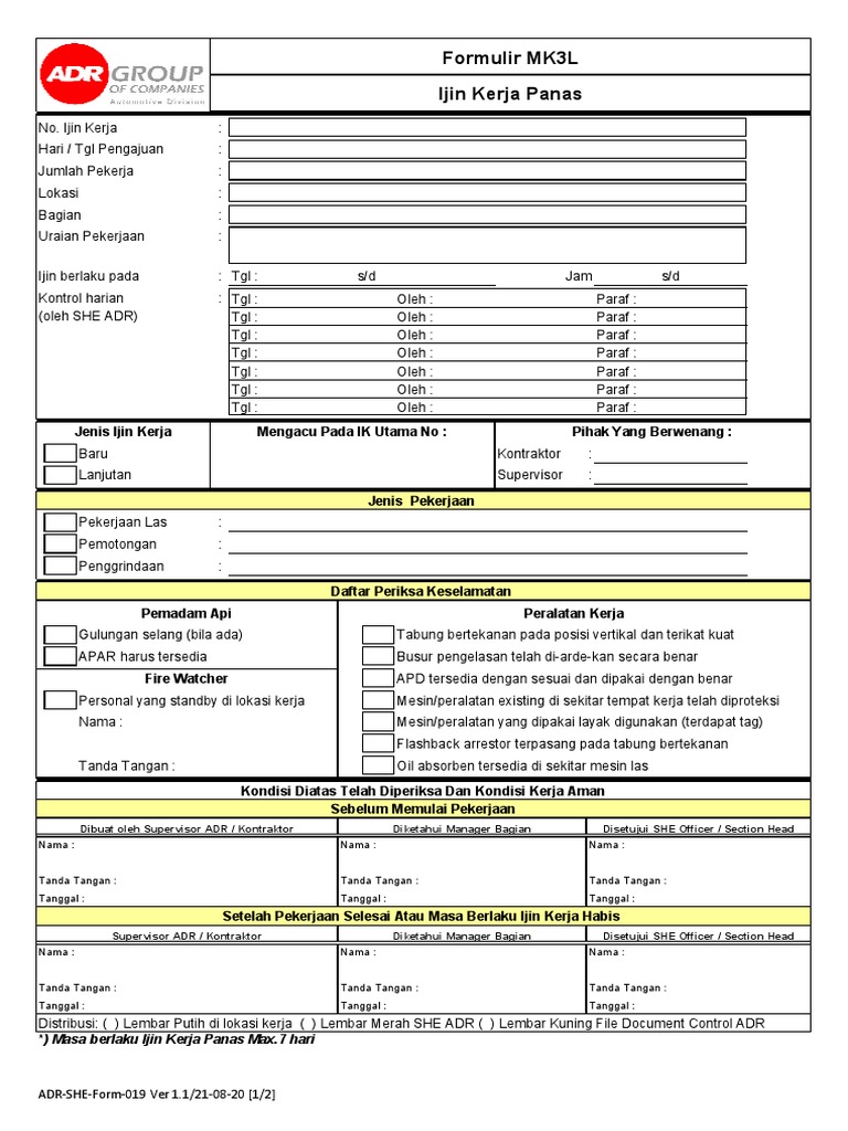 ADR-SHE-Form-019 (Ijin Kerja Panas) | PDF