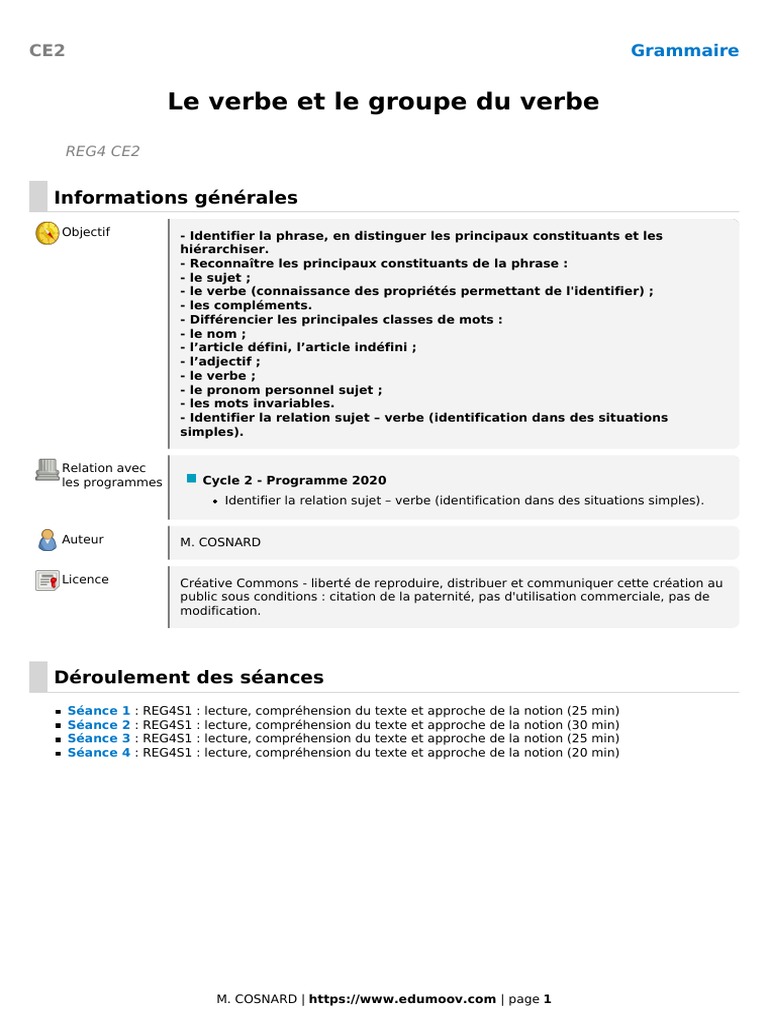 Comprendre le groupe du verbe CE2 | PDF | Phrase | Verbe