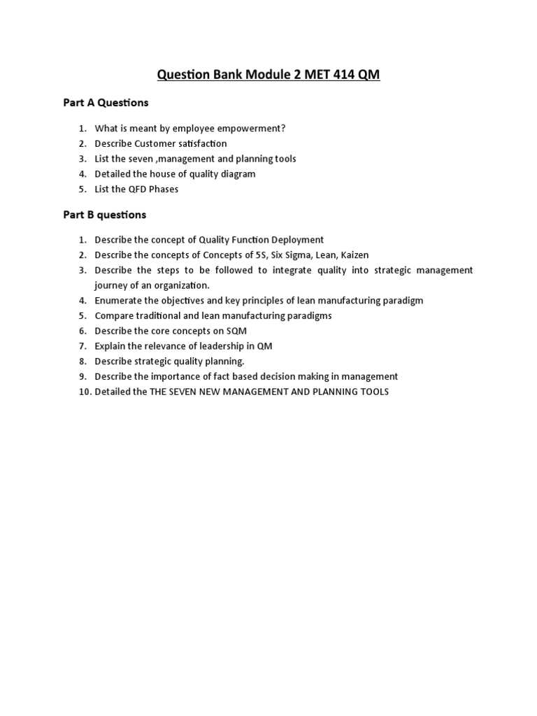 Question Bank Module 2 MET 414 QM: Part A Questions | PDF