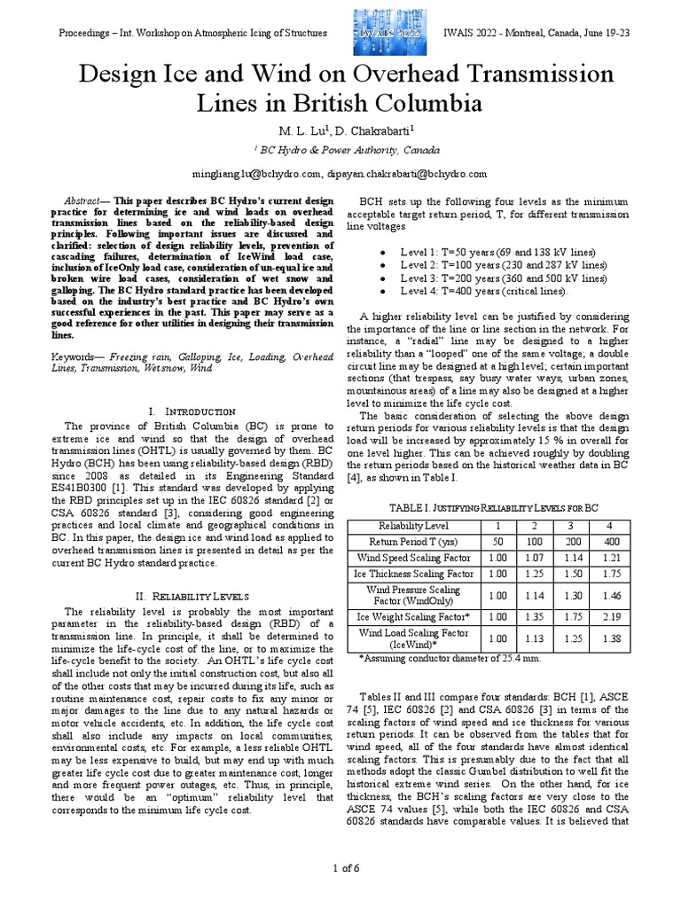 Design Ice and Wind On Overhead Transmission Lines in British Columbia ...
