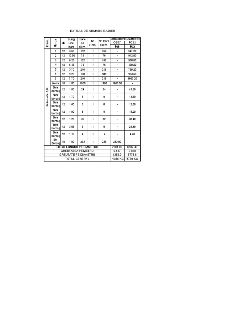 Extras de Armare Radier | PDF