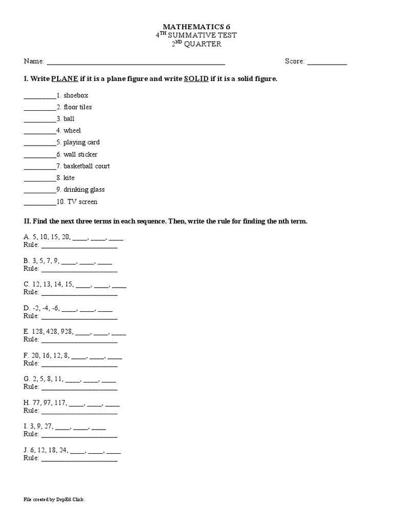 Math6 Summative Test Pdf