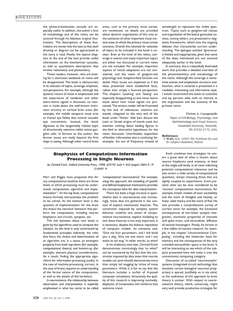 Ook Reviews: Biophysics of Computation: Information Processing in Single Neurons | PDF ...