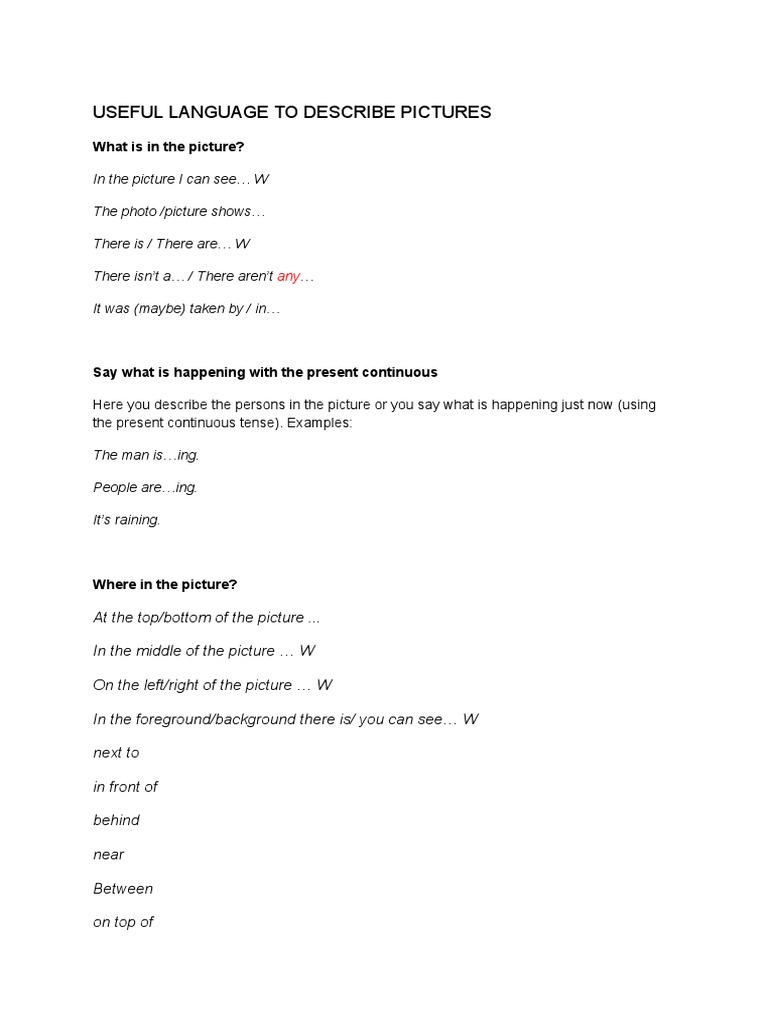 Useful Language To Describe Pictures in English | PDF