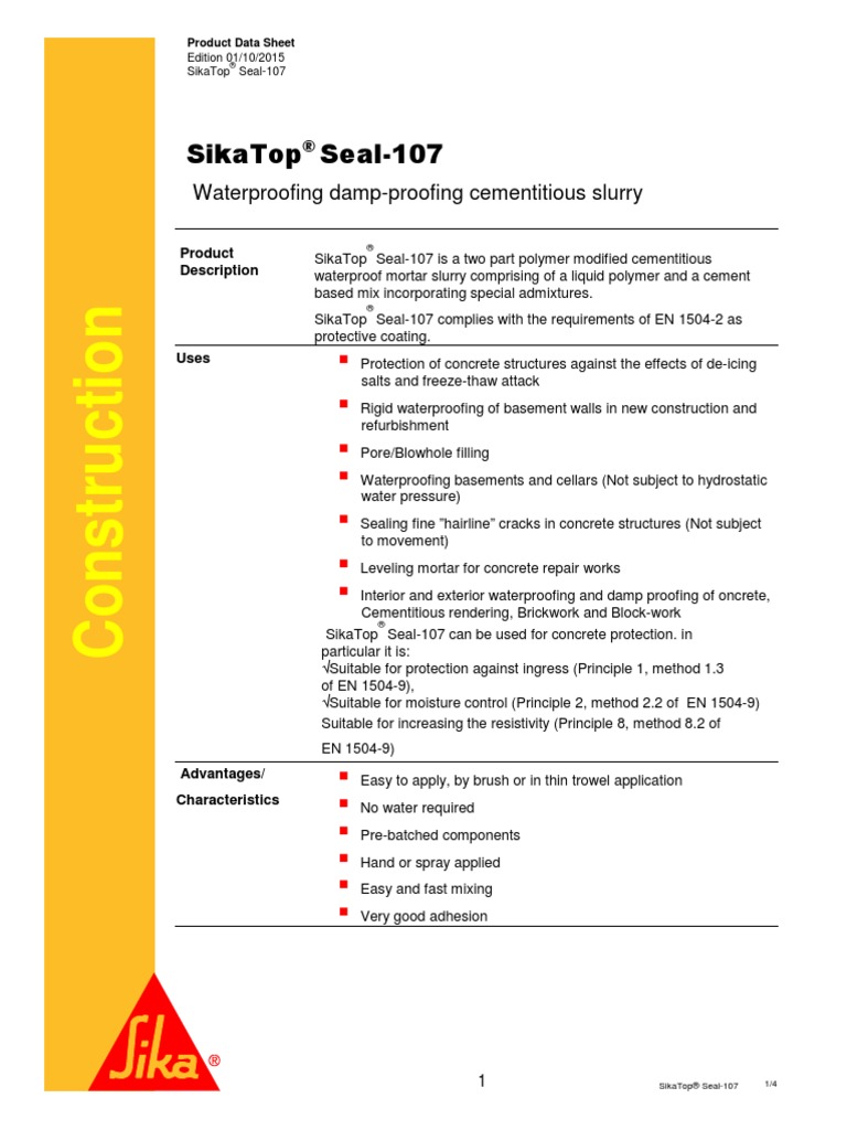 Sikatop Seal 107 | PDF | Concrete | Coating