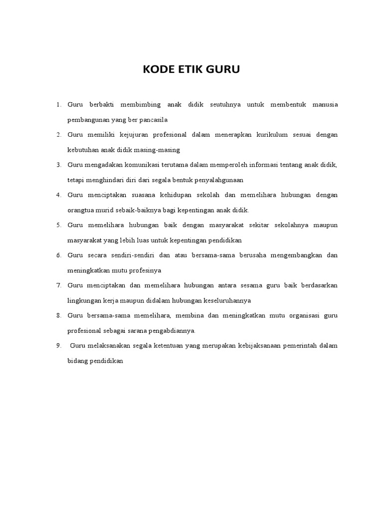 KODE ETIK GURU Dan IKRAR GURU | PDF