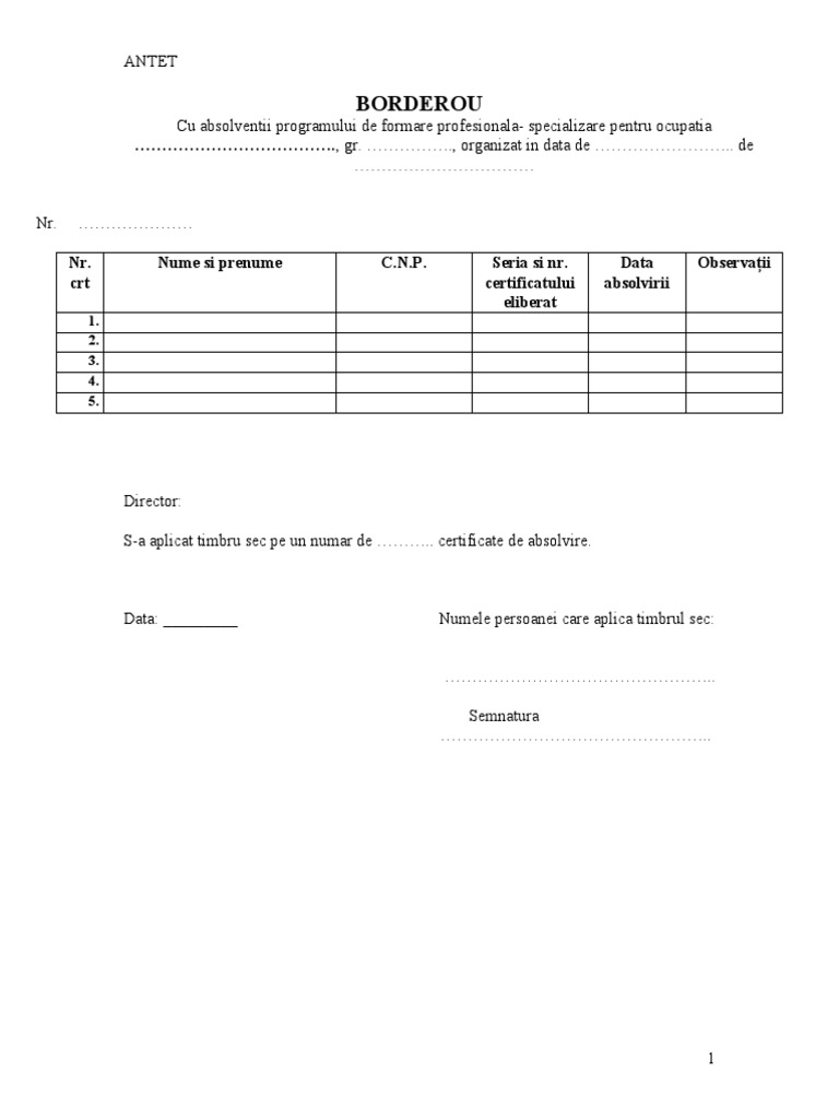 Model Borderou | PDF
