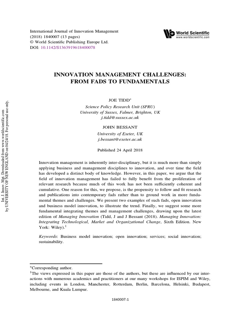 Innovation Management Challenges From Fads To Fundamentals | PDF ...