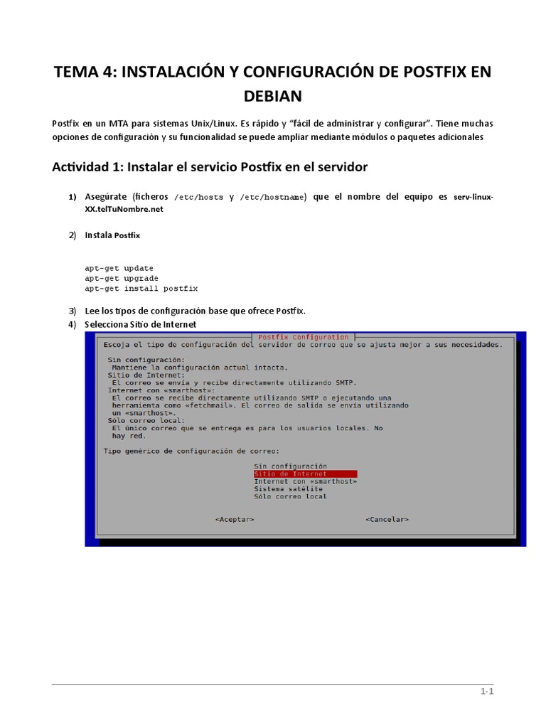 InstalaciÓn Y ConfiguraciÓn De Postfix En Debian Pdf Software Red De Arquitectura