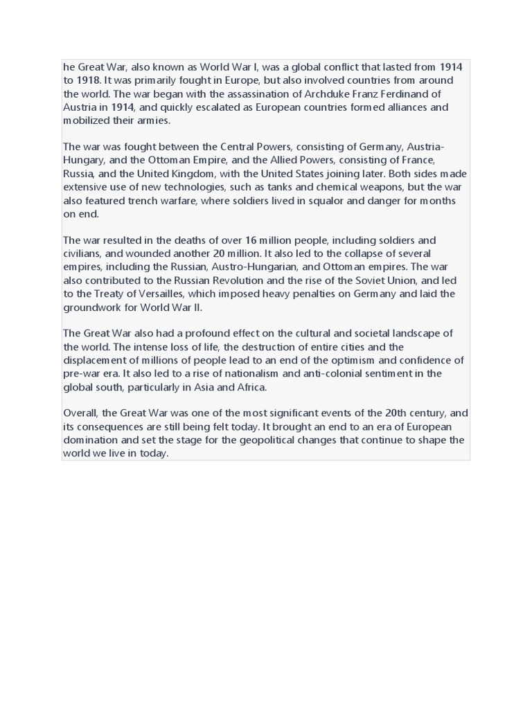 The Devastating Global Impact and Legacy of World War I | PDF