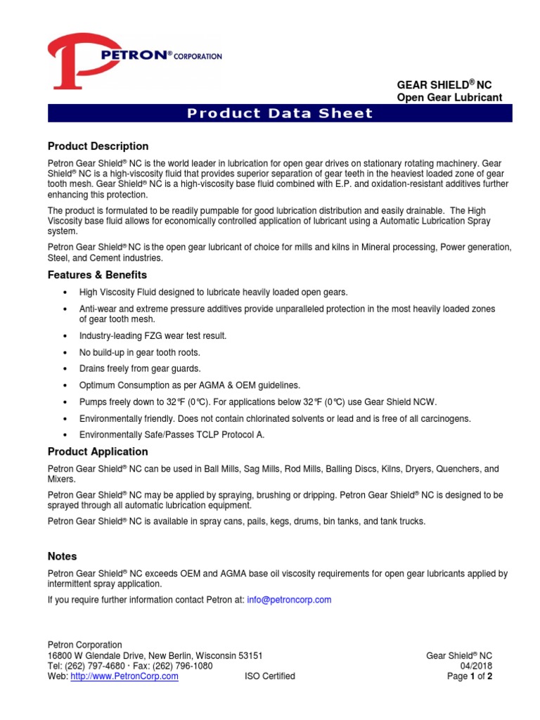 Gear Shield NC PDS 4.19.18 | PDF | Gear | Viscosity