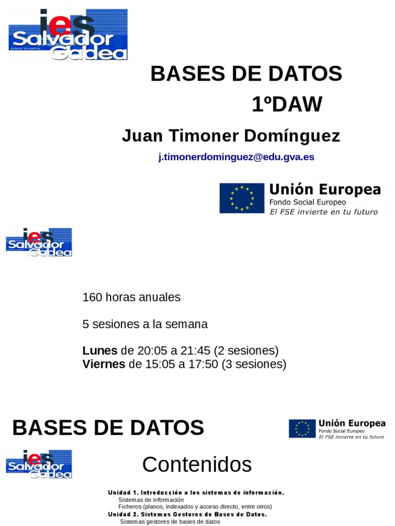 Presentación BBDD 2022 - 2023 | PDF | SQL | Base de datos relacional