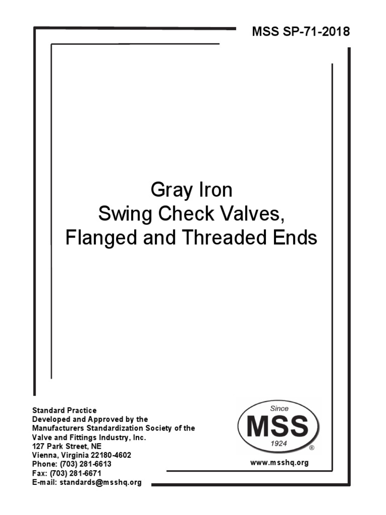 Gray Iron Swing Check Valves, Flanged and Threaded Ends: MSS SP-71-2018 | PDF | Screw | Valve