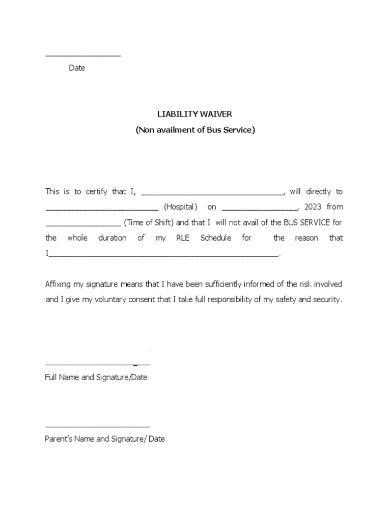 Liability Waiver (Non Availment of Bus Service) | PDF