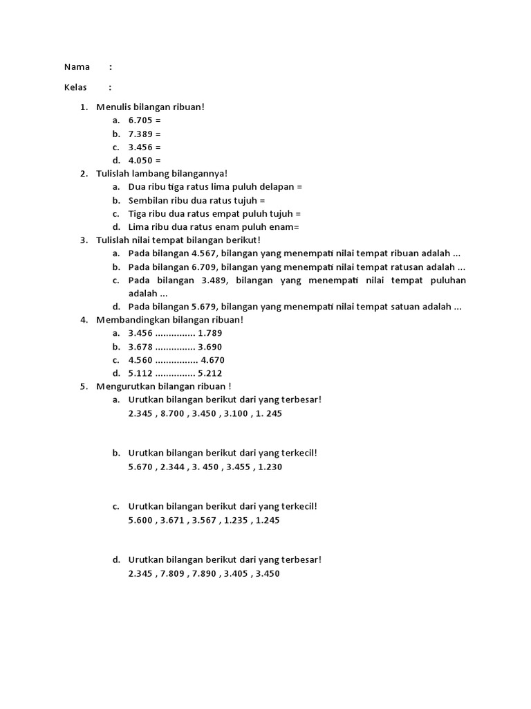 Bilangan Ribuan Kelas 2 | PDF | Olahraga & Rekreasi | Griya & Taman