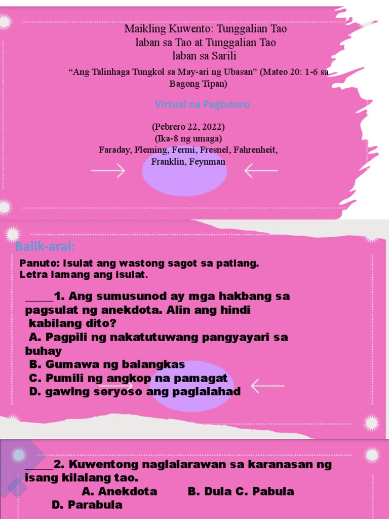 Maikling Kuwento: Tunggalian Tao Laban Sa Tao at Tunggalian Tao Laban ...
