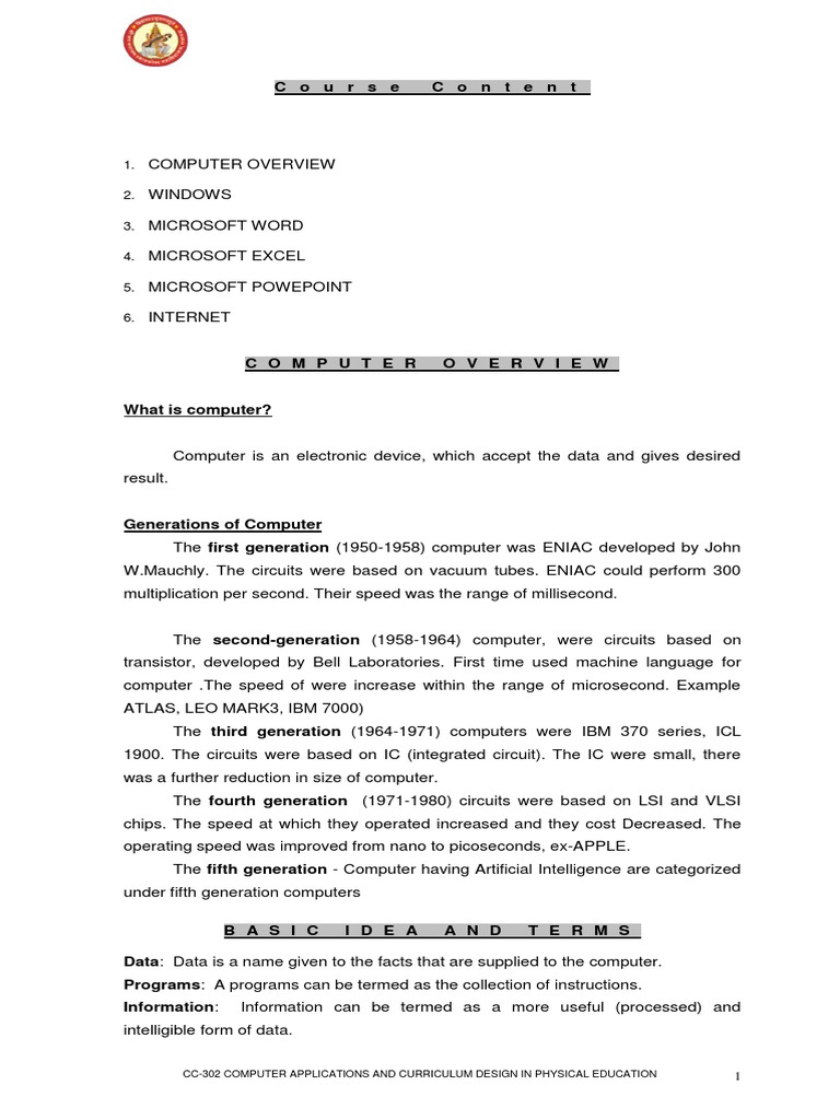 Computer Overview BPED Sem-3 | PDF | Random Access Memory | Computer Data Storage