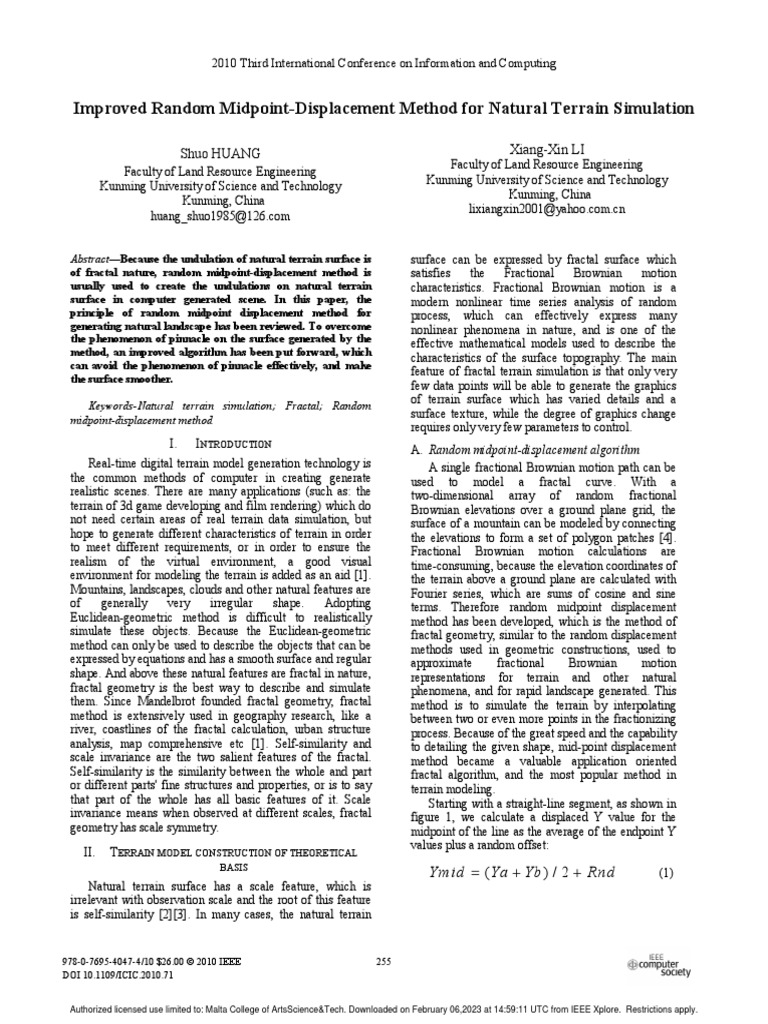 Improved Random Midpoint-Displacement Method For Natural Terrain Simulation | PDF | Fractal ...