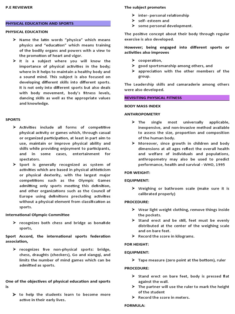 Pfit Reviewer | PDF | Table Tennis