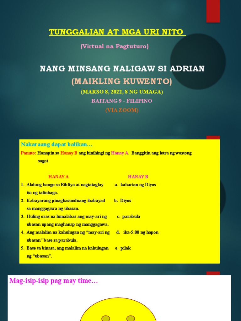 Tunggalian at Mga Uri Nito: Nang Minsang Naligaw Si Adrian | PDF