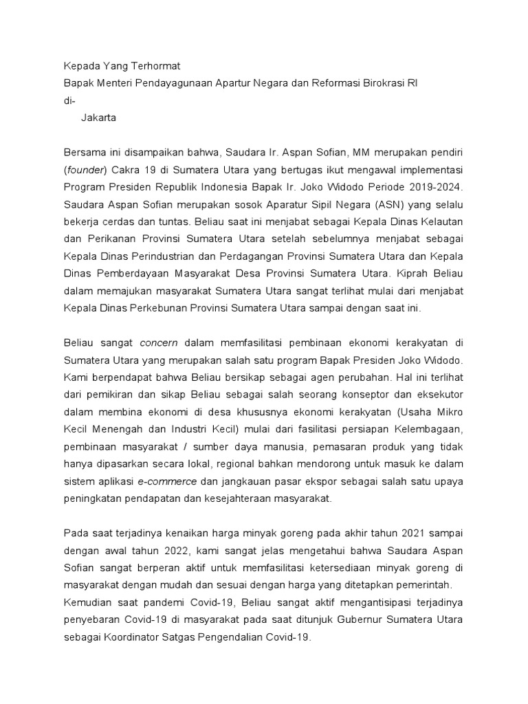Surat Pak Aspan | PDF | Pengelolaan Keuangan & Uang | Politik