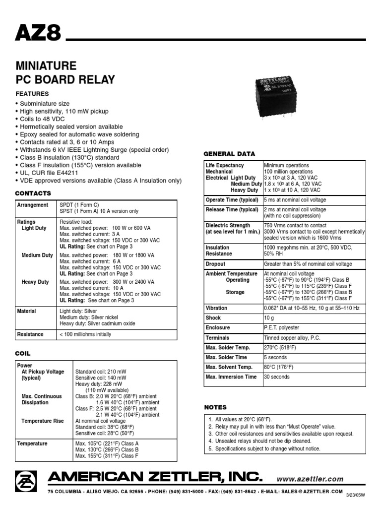 American Zettler AZ8 1CH 24DSE | PDF | Relay | Alternating Current