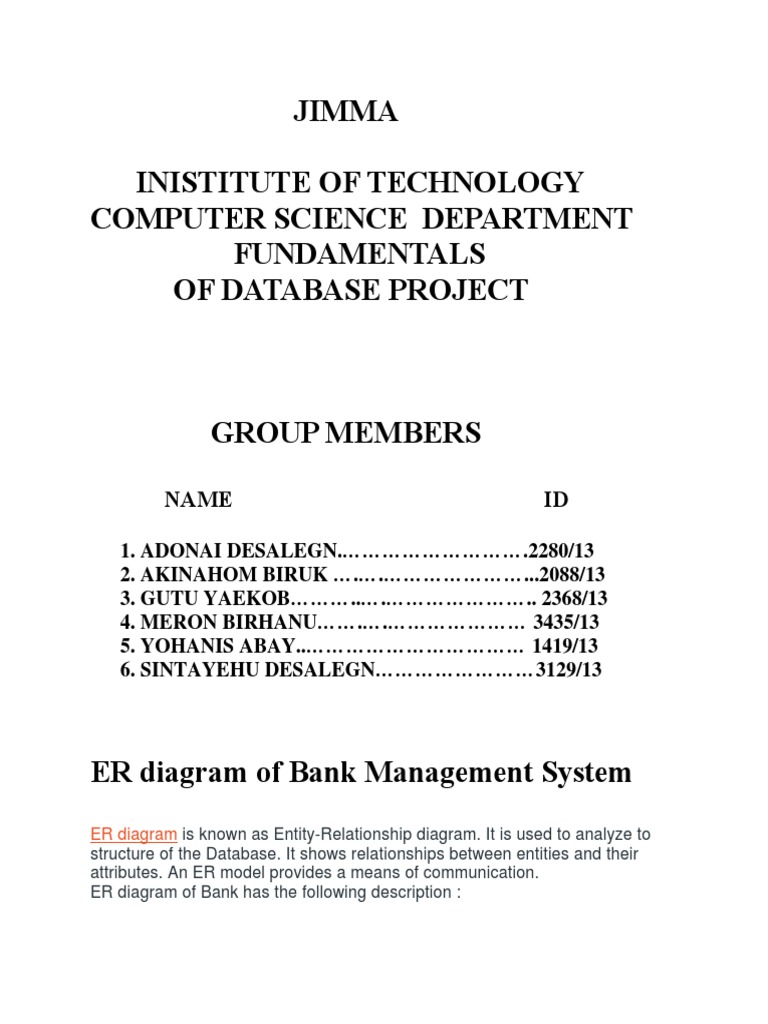 Bank Managment System Project by Using ERD and EERD | PDF | Computing | Information Technology ...