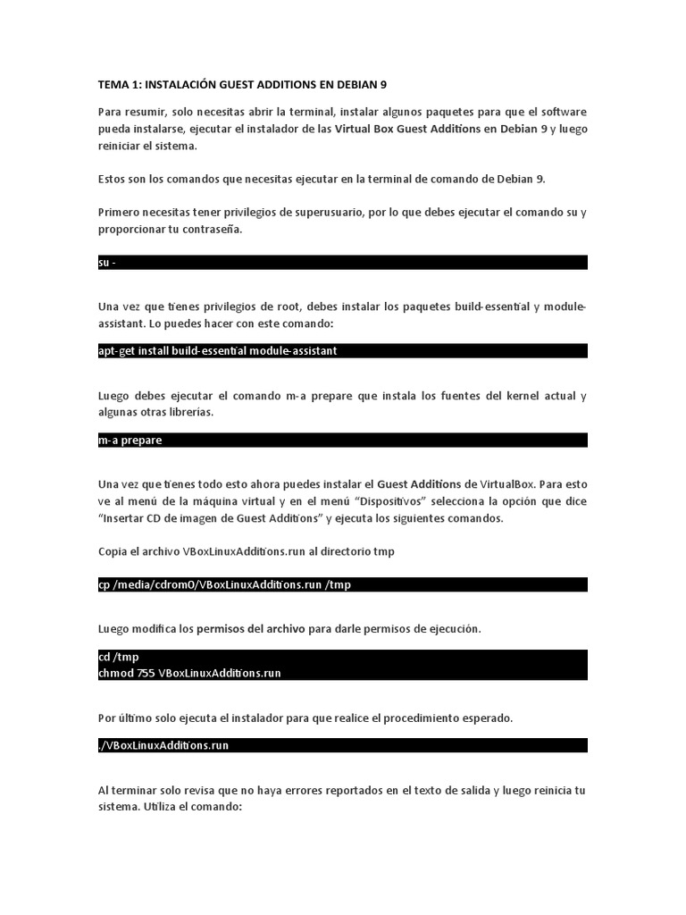 Instalar Guest Additions en Debian 9 | PDF
