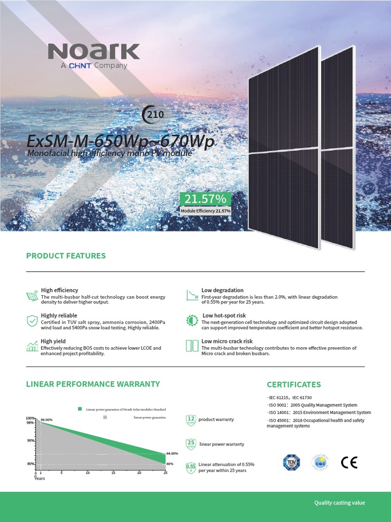 NOARK 210-650-670MH8-66 Mono Solarni Panel | PDF | Solar Panel ...