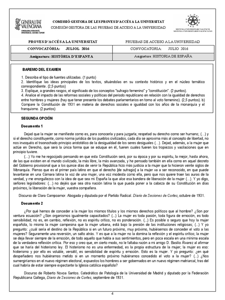 Baremo Del Examen | PDF | Mujer