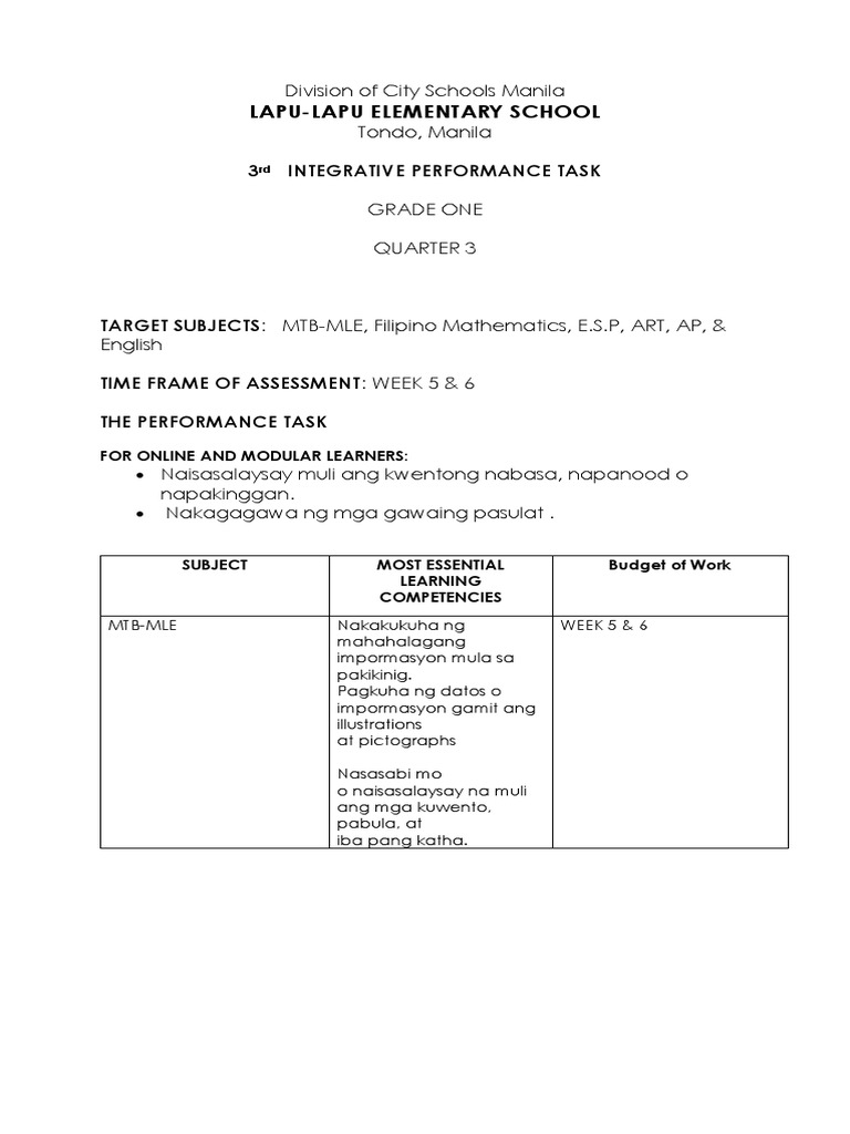 3rd INTEGRATIVE-PERFORMANCE - TASK - 3RD QUARTER | PDF