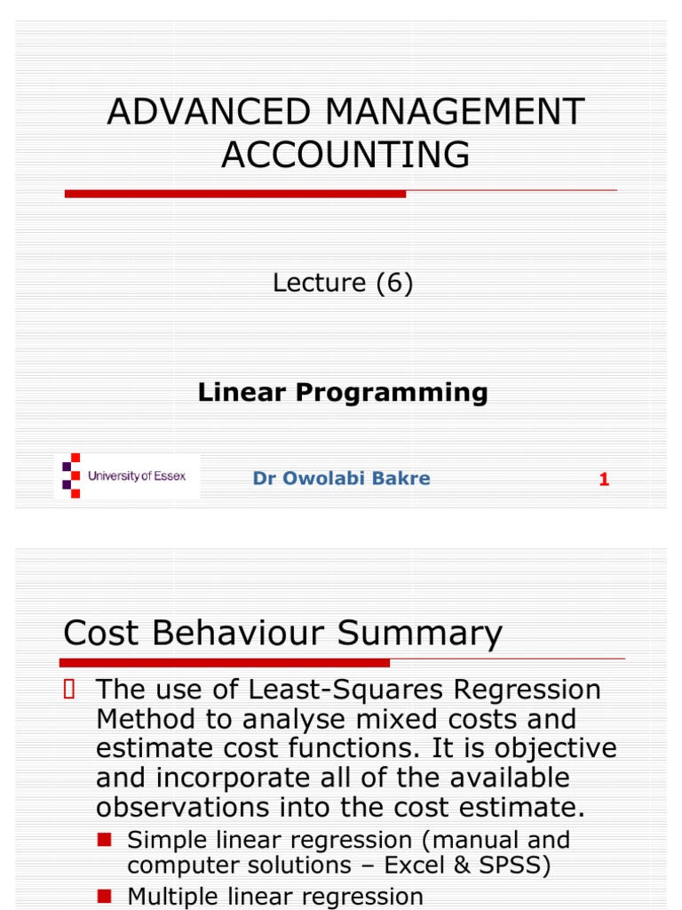 Ac 303 Lecture 6 And 7 Linear Programming And Theory Of Constraints Pdf
