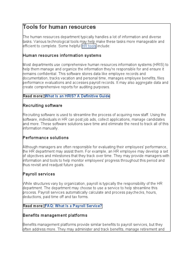 Tools For Human Resources | PDF | Human Resources | Payroll