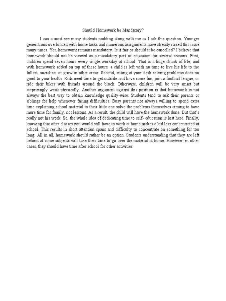 Should Homework Be Mandatory | PDF | Homework | Psychology