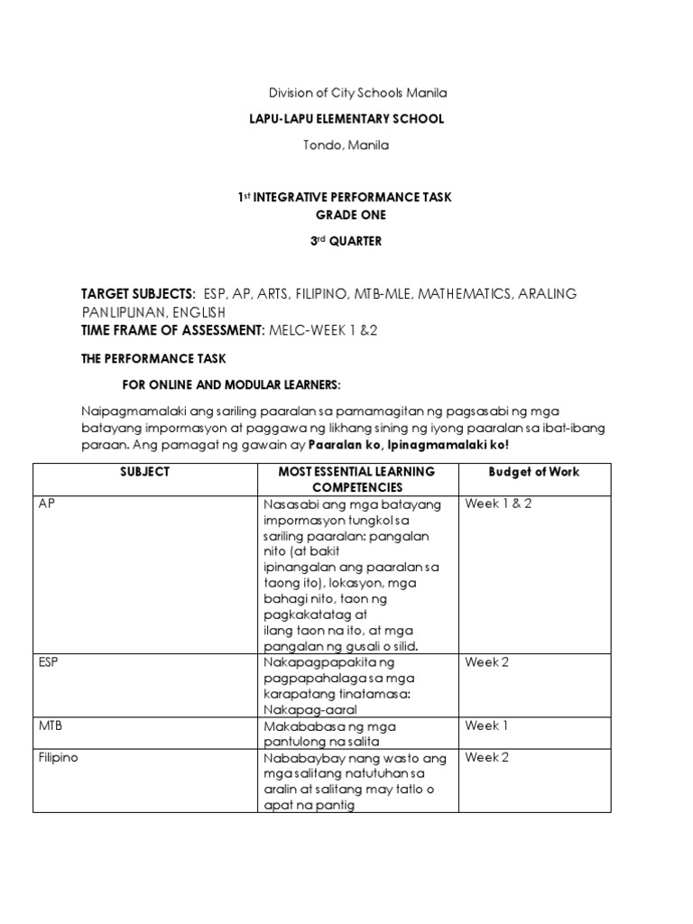 1st INTEGRATIVE-PERFORMANCE-TASK-3RD QUARTER | PDF
