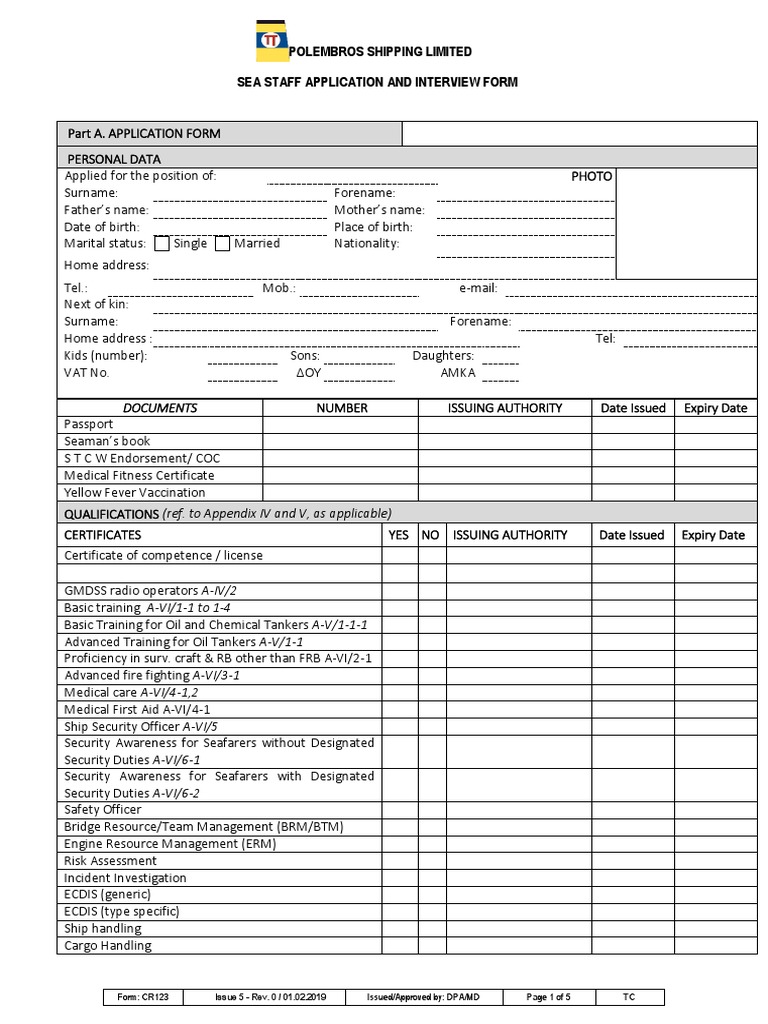 Polembros Seafarer Application Form | PDF | Law