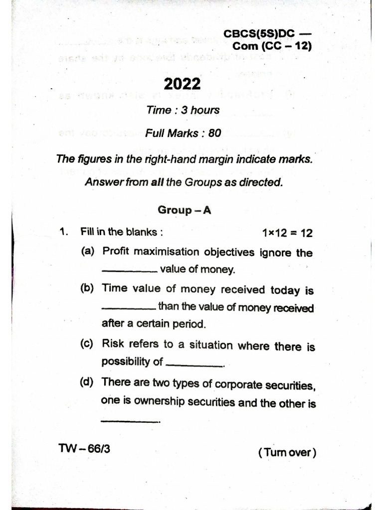 CC 12 Question Paper | PDF
