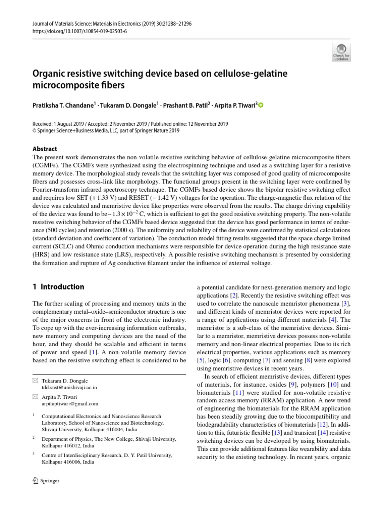 Organic Resistive Switching Device Based On Cellulose Gelatine ...
